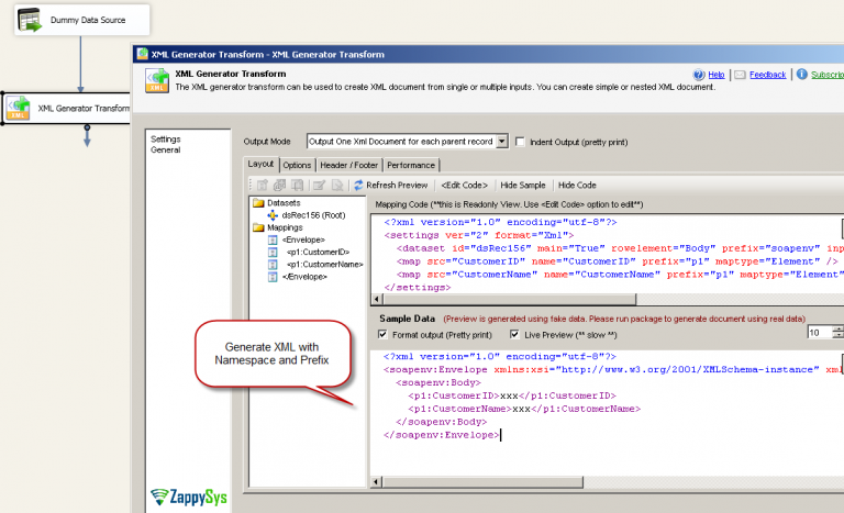 How to generate XML with namespace / prefix in SSIS | ZappySys Blog
