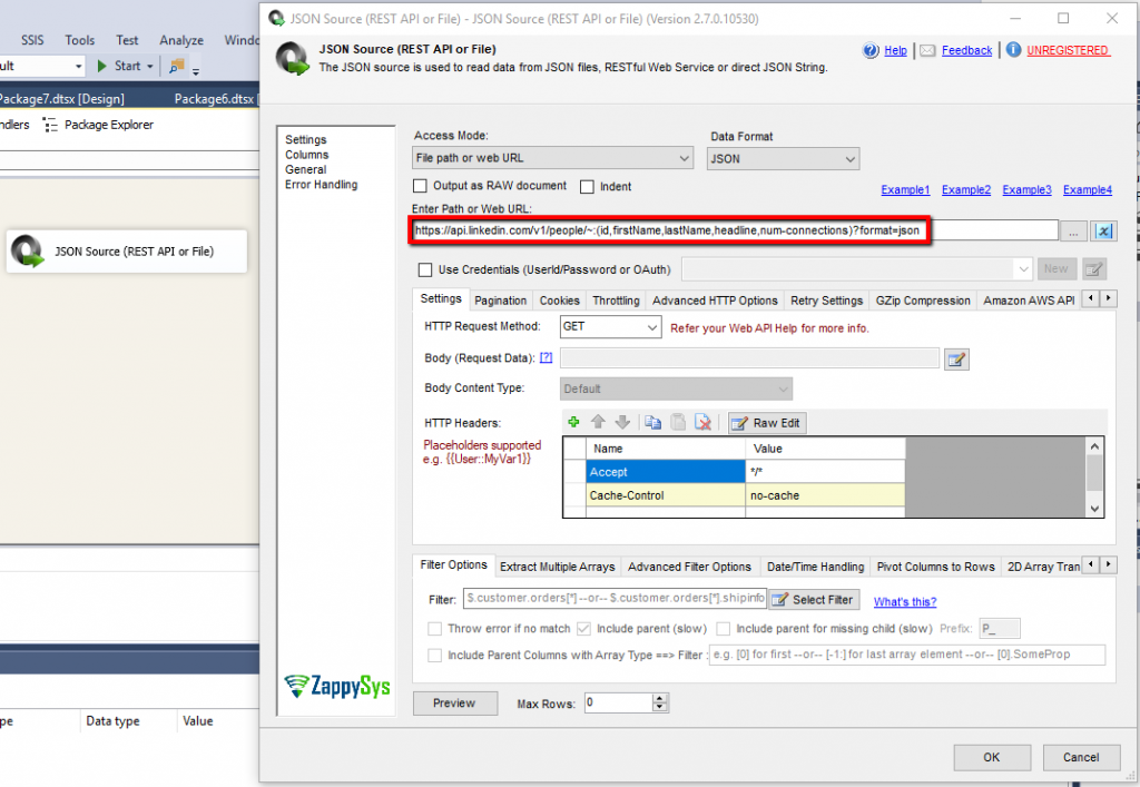 How To Read Linkedin Data In Ssis Call Rest Api Load To Sql Server Zappysys Blog