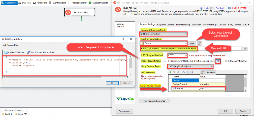 How To Read Linkedin Data In Ssis Call Rest Api Load To Sql Server Zappysys Blog