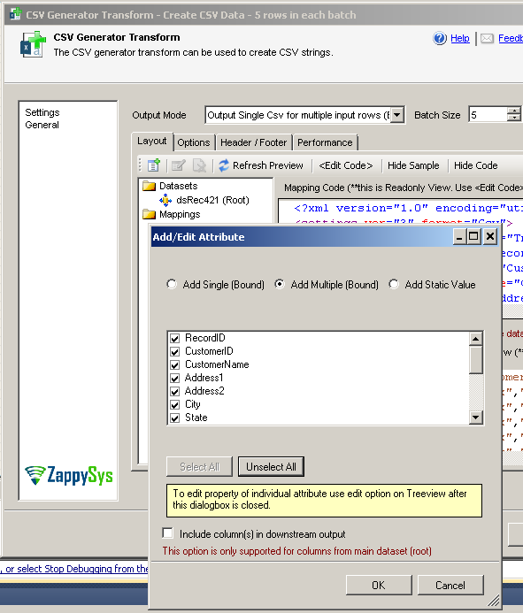 SSIS CSV Generator Transform ZappySys